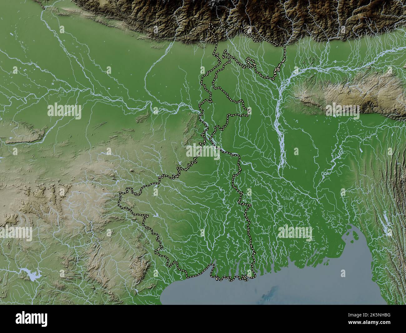 West Bengal, state of India. Elevation map colored in wiki style with ...