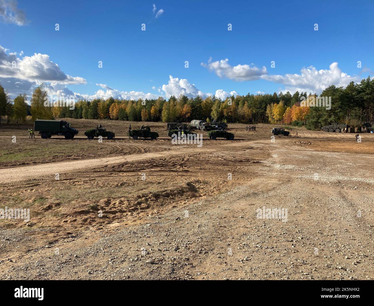 Gaiziunai, Germany. 09th Oct, 2022. Lithuanian military vehicles drive ...