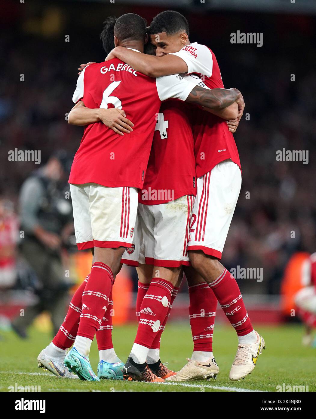 Arsenal's Gabriel (left), Ben White (centre) and William Saliba ...