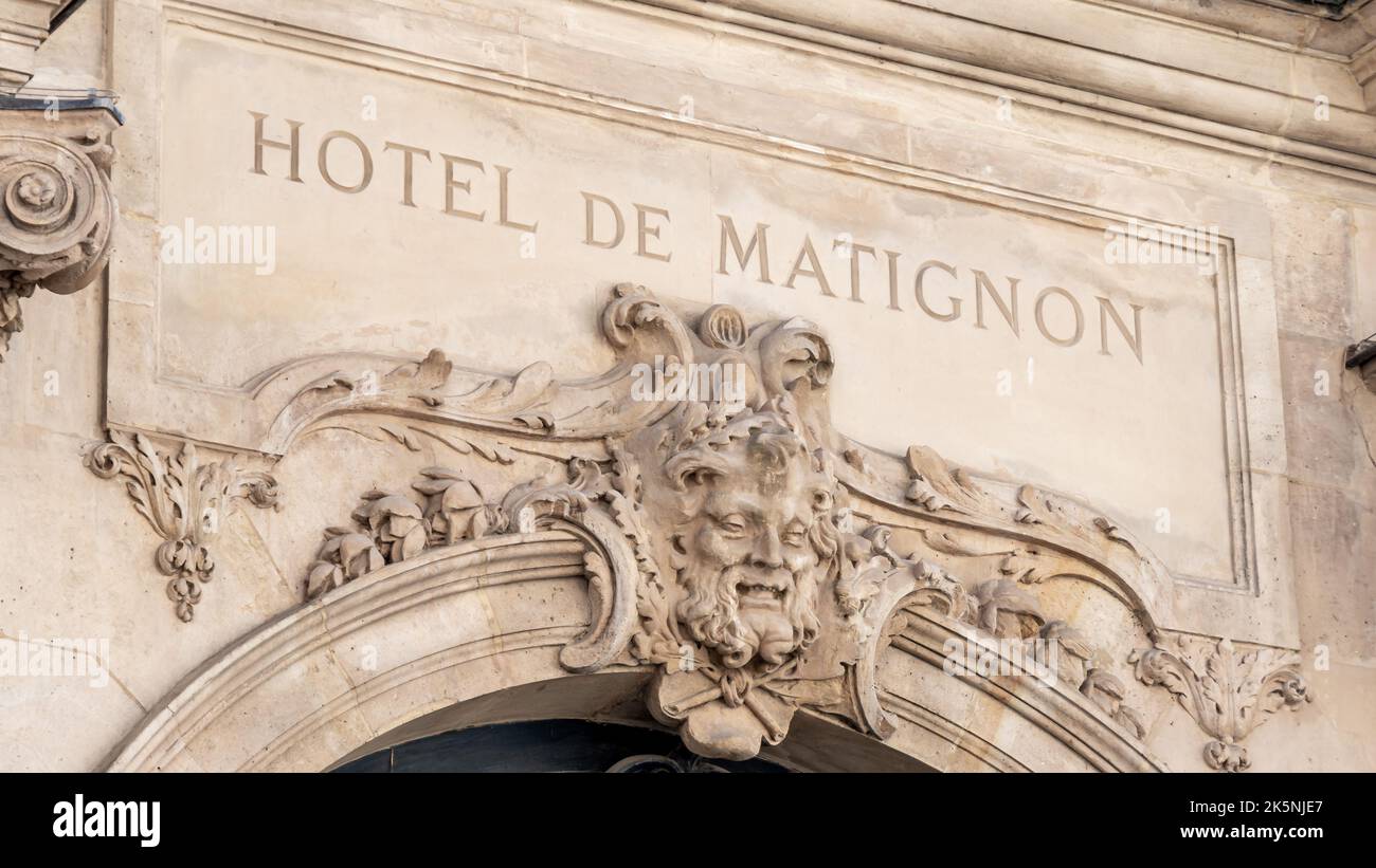 Detail of the entrance to the Hotel de Matignon, also known as ...