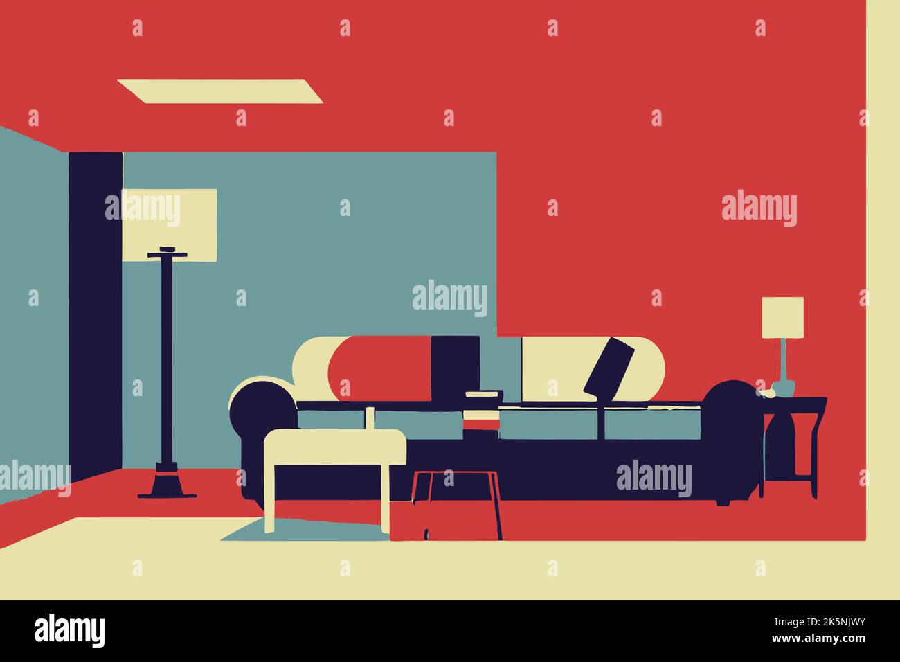 A colorful illustration of a living room with a beautiful design Stock ...