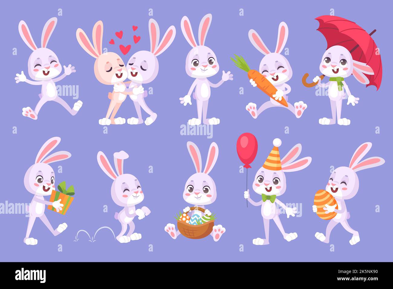 Cartoon hares with carrot. Cute bunny characters adorable funny love ...