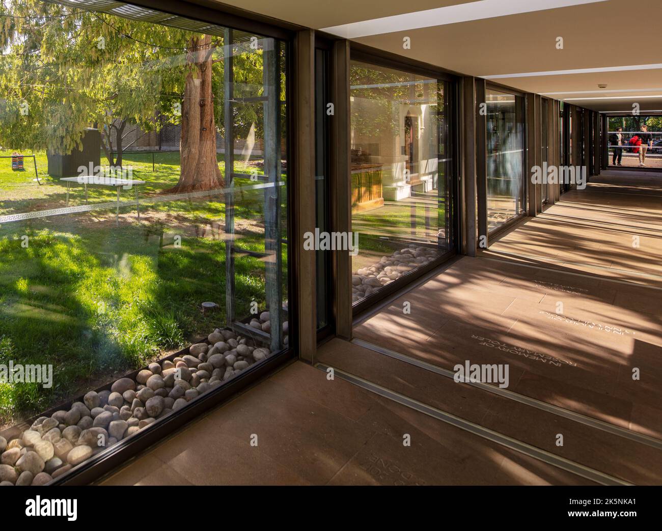 Corridor with large glass walls inside Dulwich Picture Gallery in ...