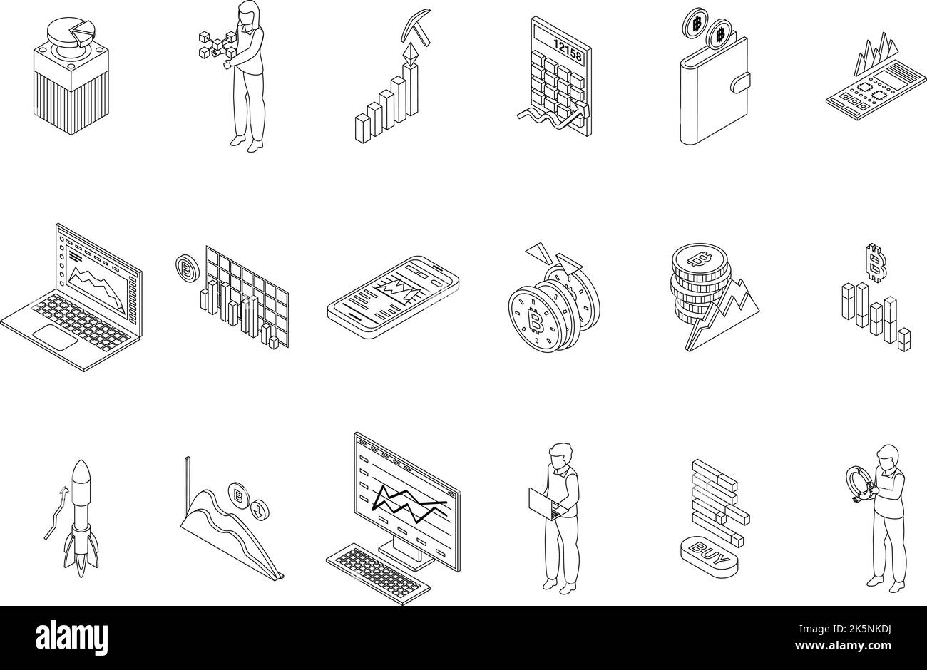 Bitcoin chart icons set. Isometric set of bitcoin chart vector icons ...