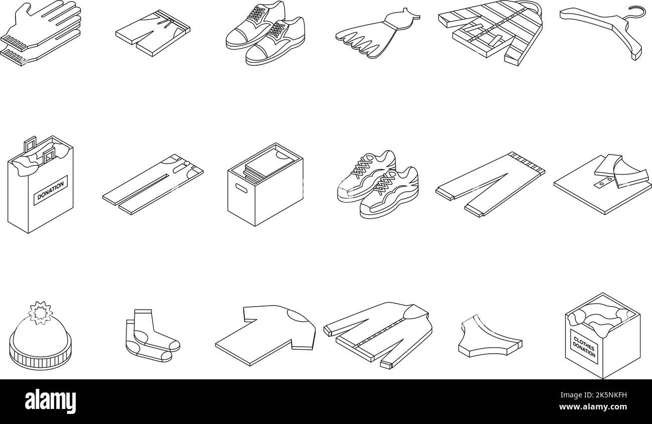 Clothes Donation Icons Set Isometric Set Of Clothes Donation Vector Icons Outline Thin Lne