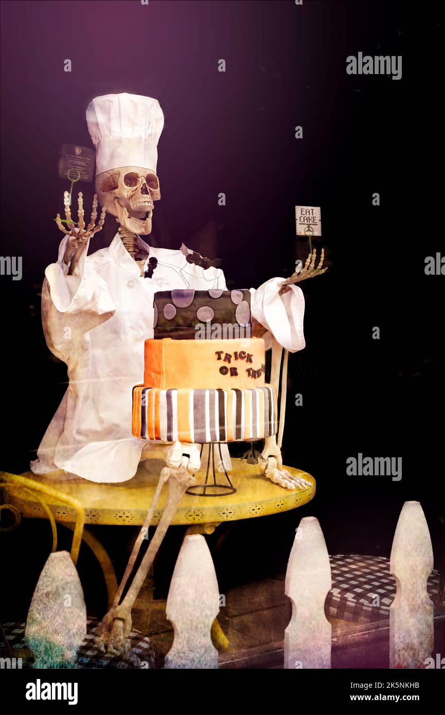 Skeleton Cake Display in Shop window Stock Photo - Alamy