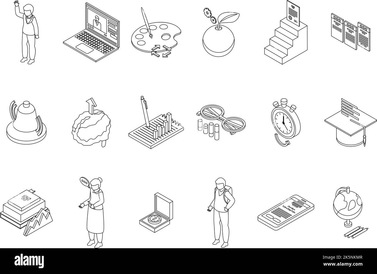 Education workflow icons set. Isometric set of education workflow ...