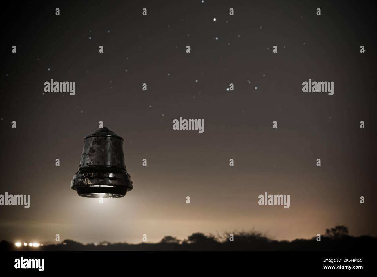 unidentified flying object bell shaped flying in the dark sky 3d ...