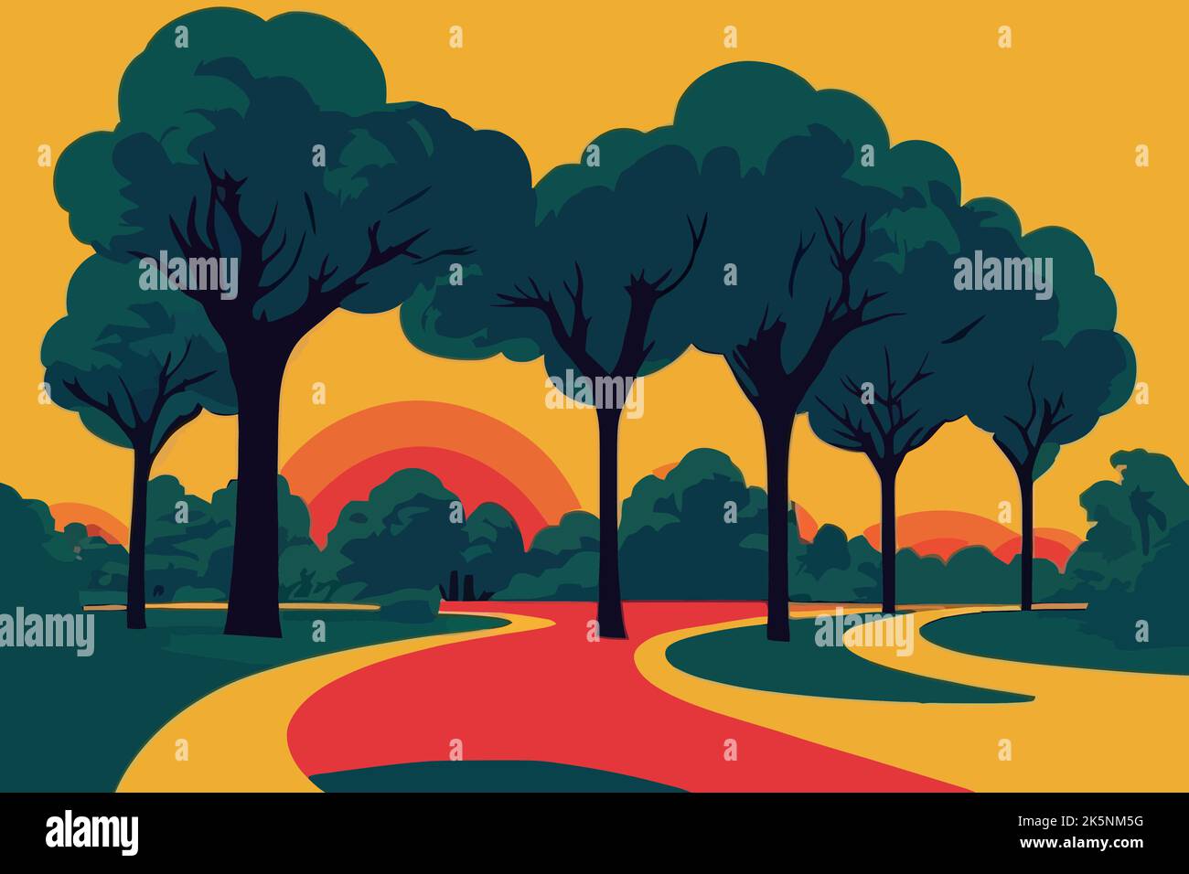 An illustration of an abstract landscape of the park Stock Vector Image ...