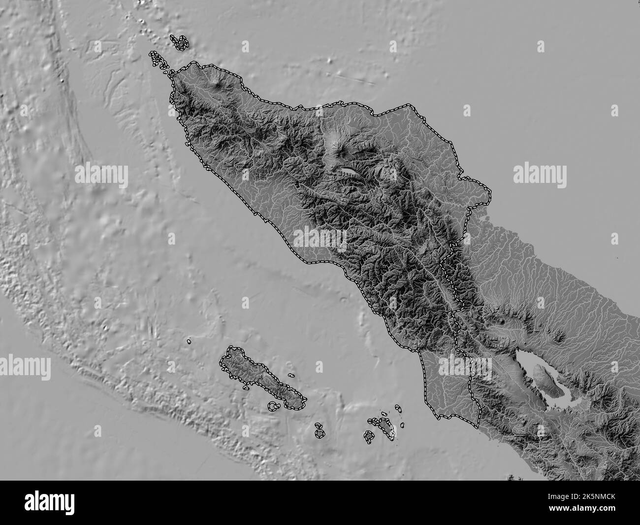 Aceh, autonomous province of Indonesia. Bilevel elevation map with ...