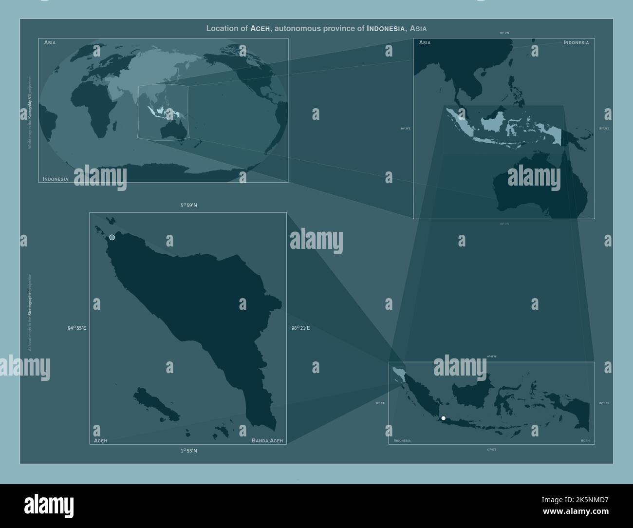 Aceh, autonomous province of Indonesia. Diagram showing the location of ...