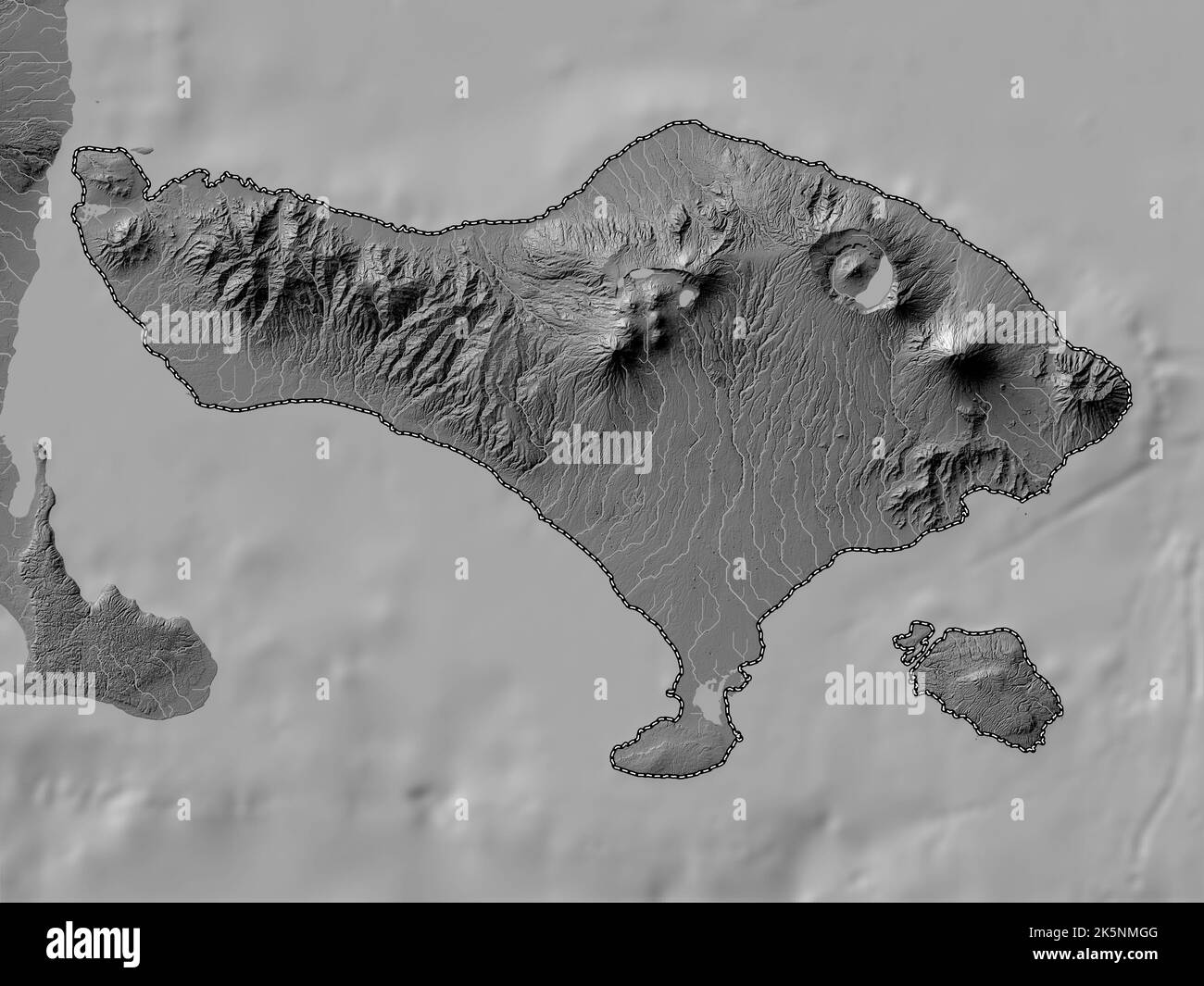 Bali, province of Indonesia. Bilevel elevation map with lakes and ...