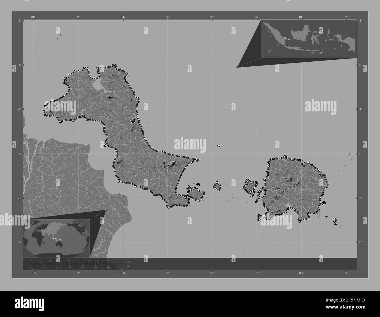 Bangka-Belitung, province of Indonesia. Bilevel elevation map with ...