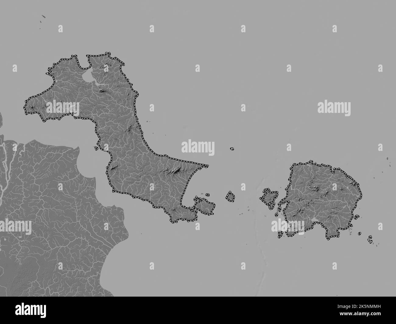 Bangka-Belitung, province of Indonesia. Bilevel elevation map with ...
