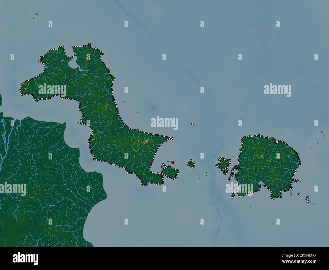 Bangka-Belitung, province of Indonesia. Colored elevation map with ...