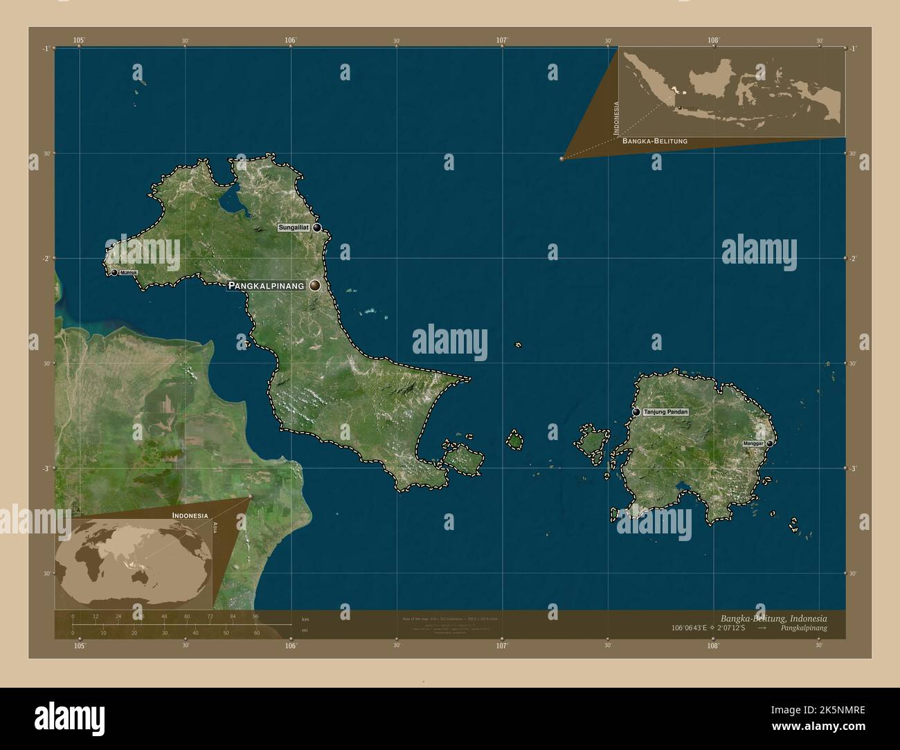 Bangka-Belitung, province of Indonesia. Low resolution satellite map ...