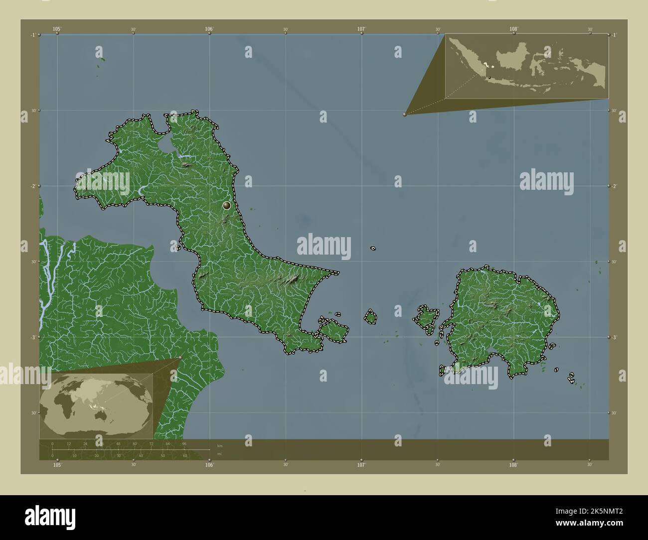 Bangka-Belitung, province of Indonesia. Elevation map colored in wiki ...