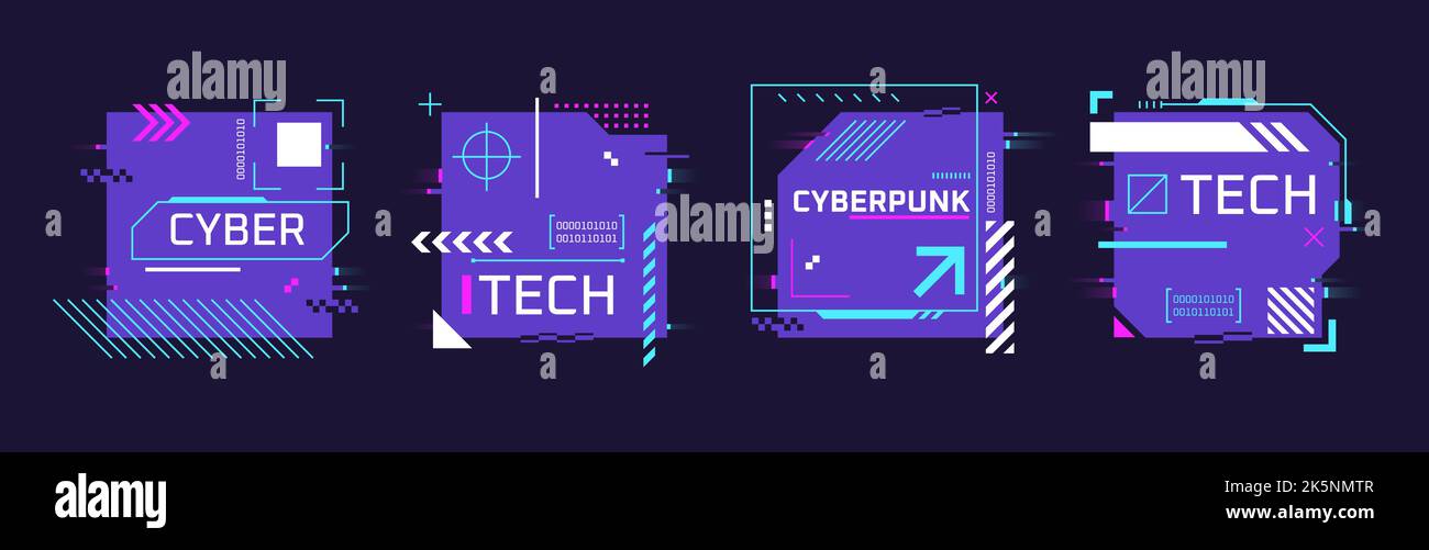 Glitch hud banners. Glitchy poster techno art cyberpunk concept, future ...