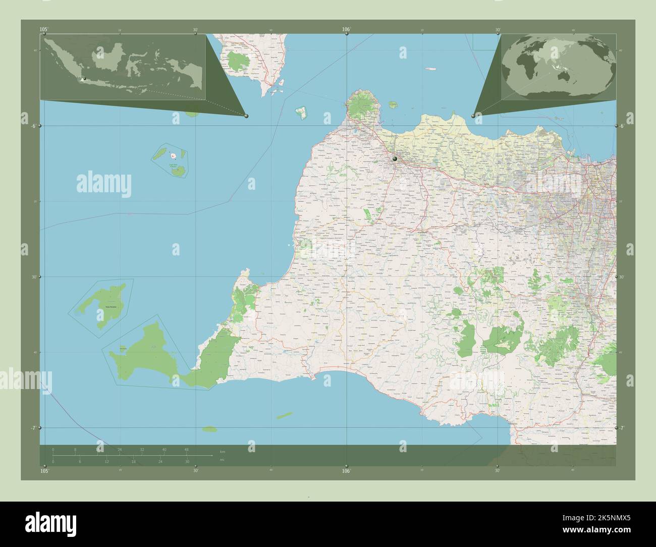 Banten, province of Indonesia. Open Street Map. Corner auxiliary ...