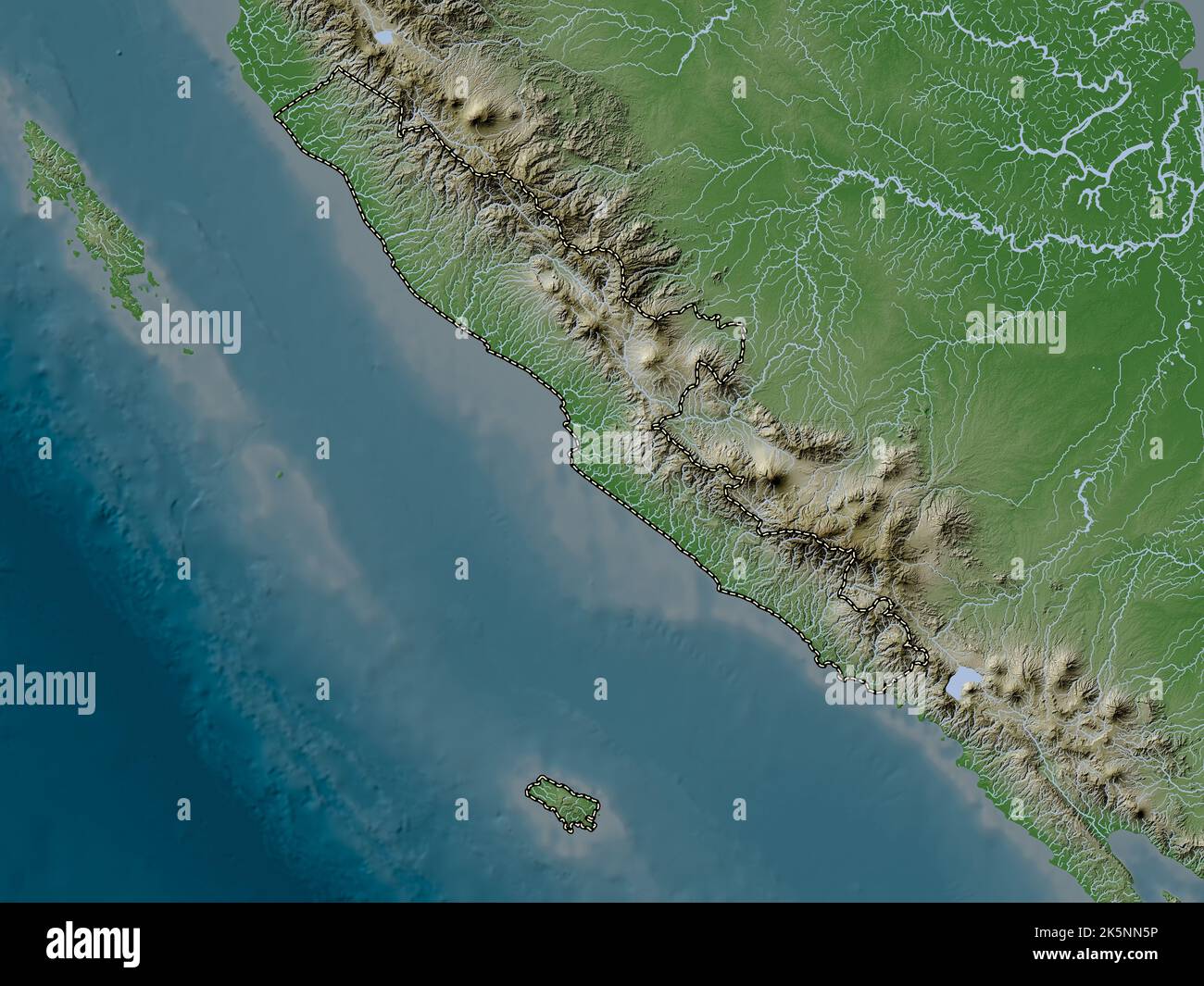 Bengkulu, province of Indonesia. Elevation map colored in wiki style with lakes and rivers Stock ...