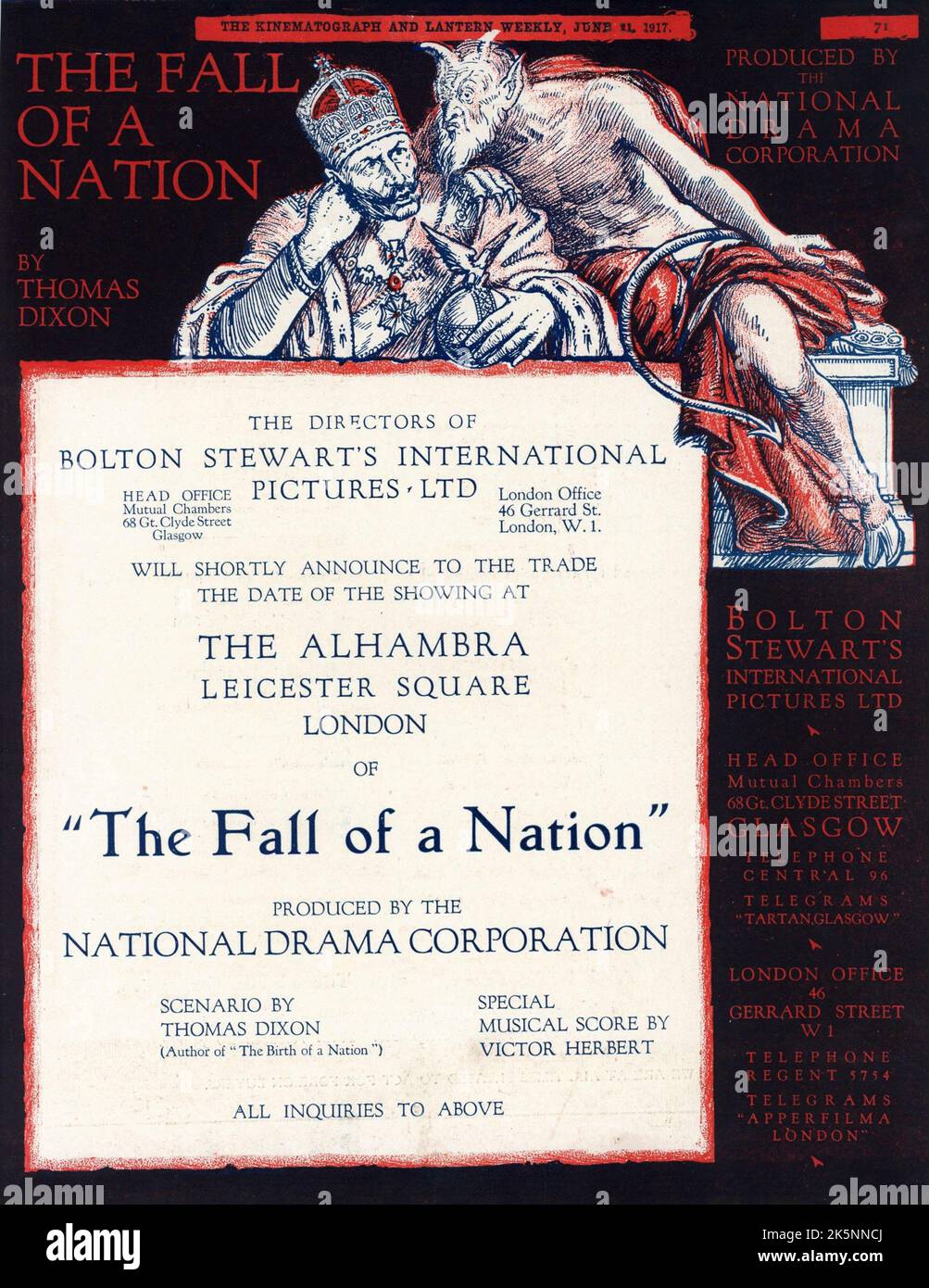 British Trade Ad for THE FALL OF A NATION 1916 director / novel ...