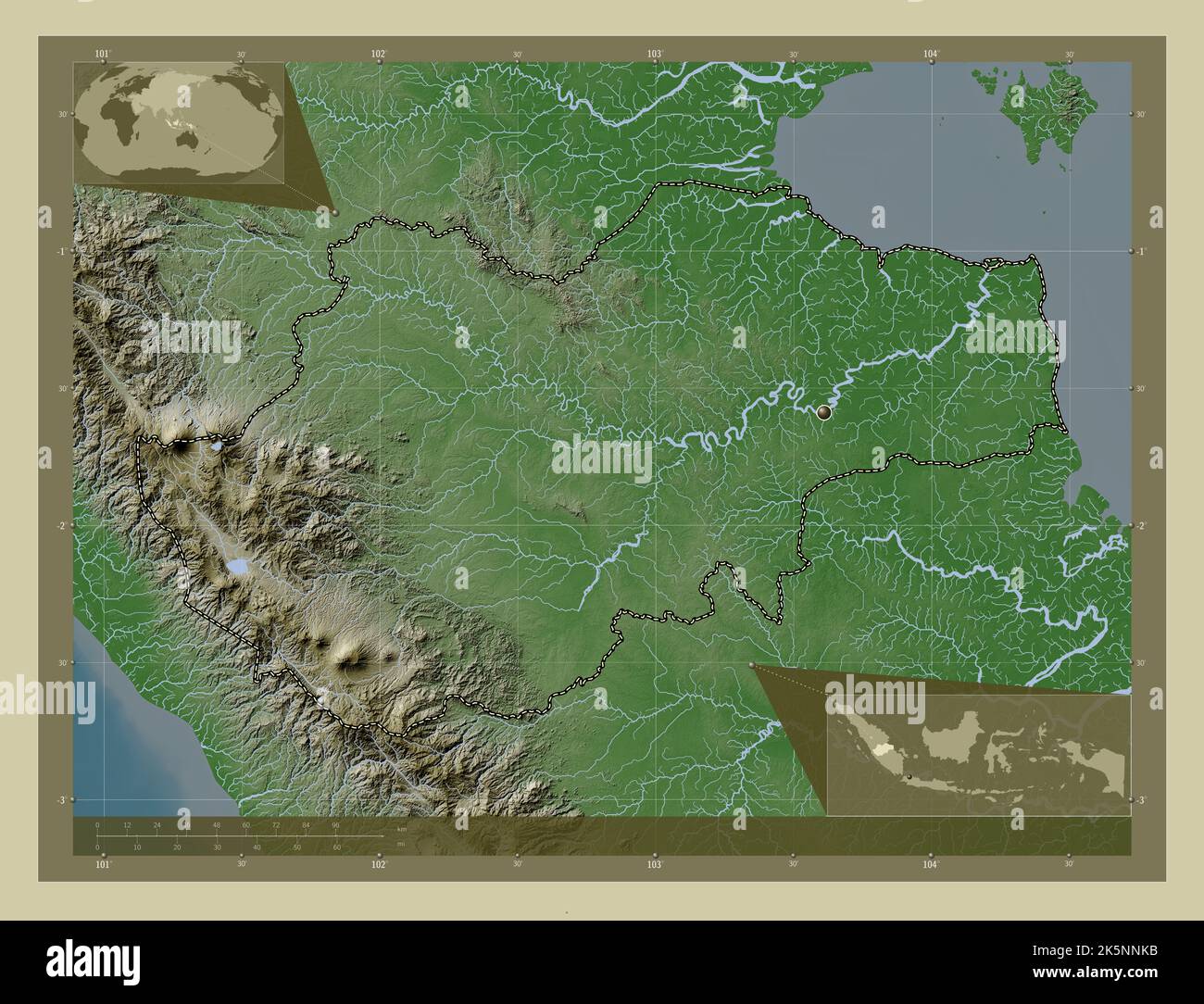 Jambi, province of Indonesia. Elevation map colored in wiki style with ...