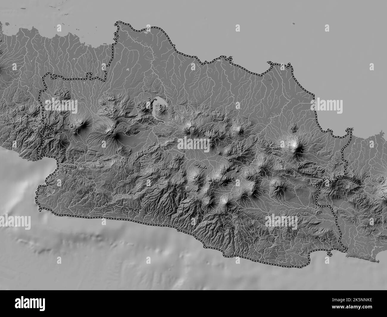 Jawa Barat, province of Indonesia. Bilevel elevation map with lakes and ...