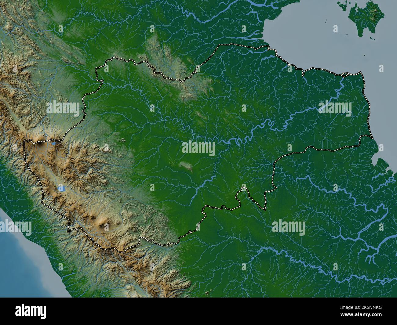 Jambi, province of Indonesia. Colored elevation map with lakes and ...