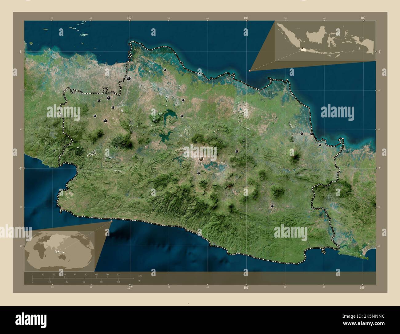 Jawa Barat, province of Indonesia. High resolution satellite map ...