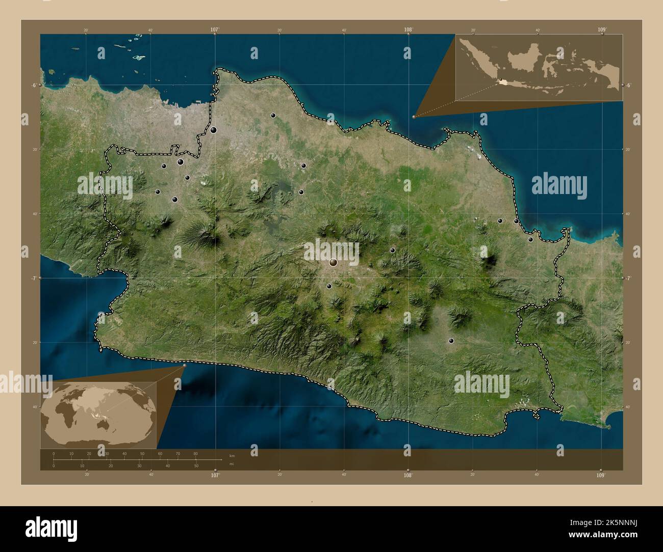 Jawa Barat, province of Indonesia. Low resolution satellite map ...