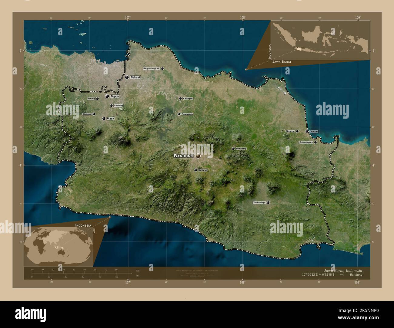 Jawa Barat, province of Indonesia. Low resolution satellite map ...