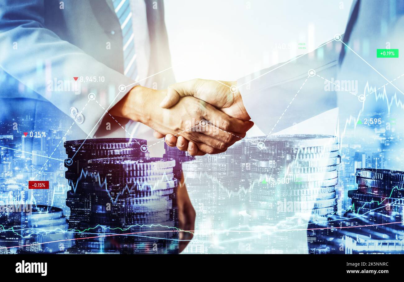 Business handshake on finance prosperity and money technology asset ...