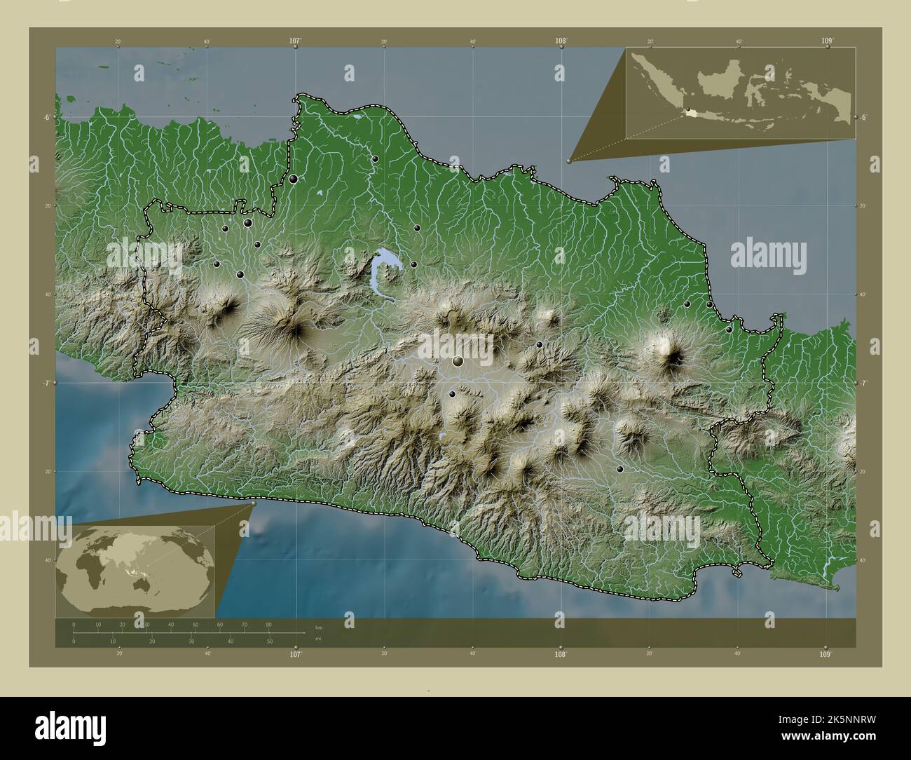 Jawa Barat, province of Indonesia. Elevation map colored in wiki style ...