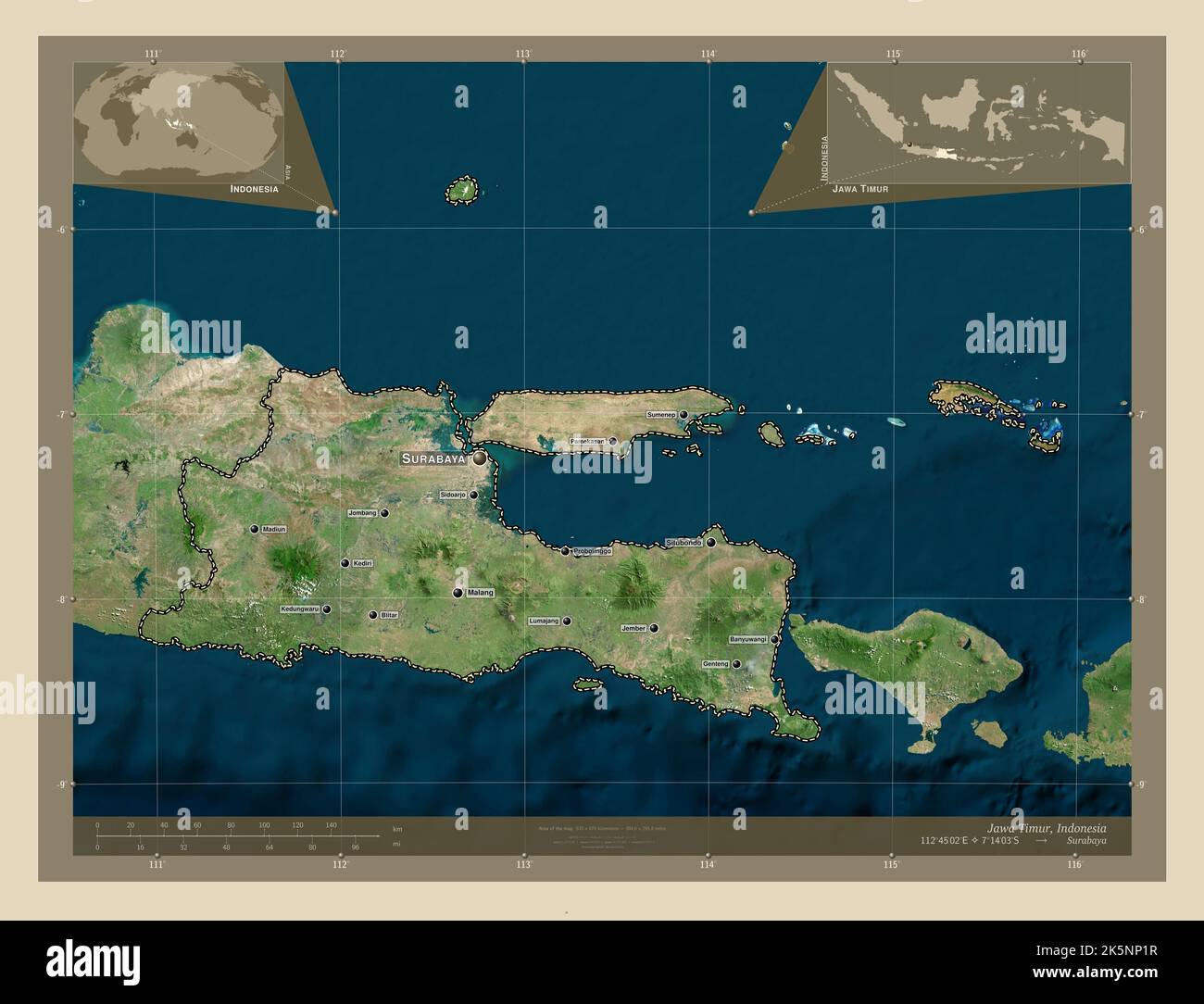 Jawa Timur, province of Indonesia. High resolution satellite map ...