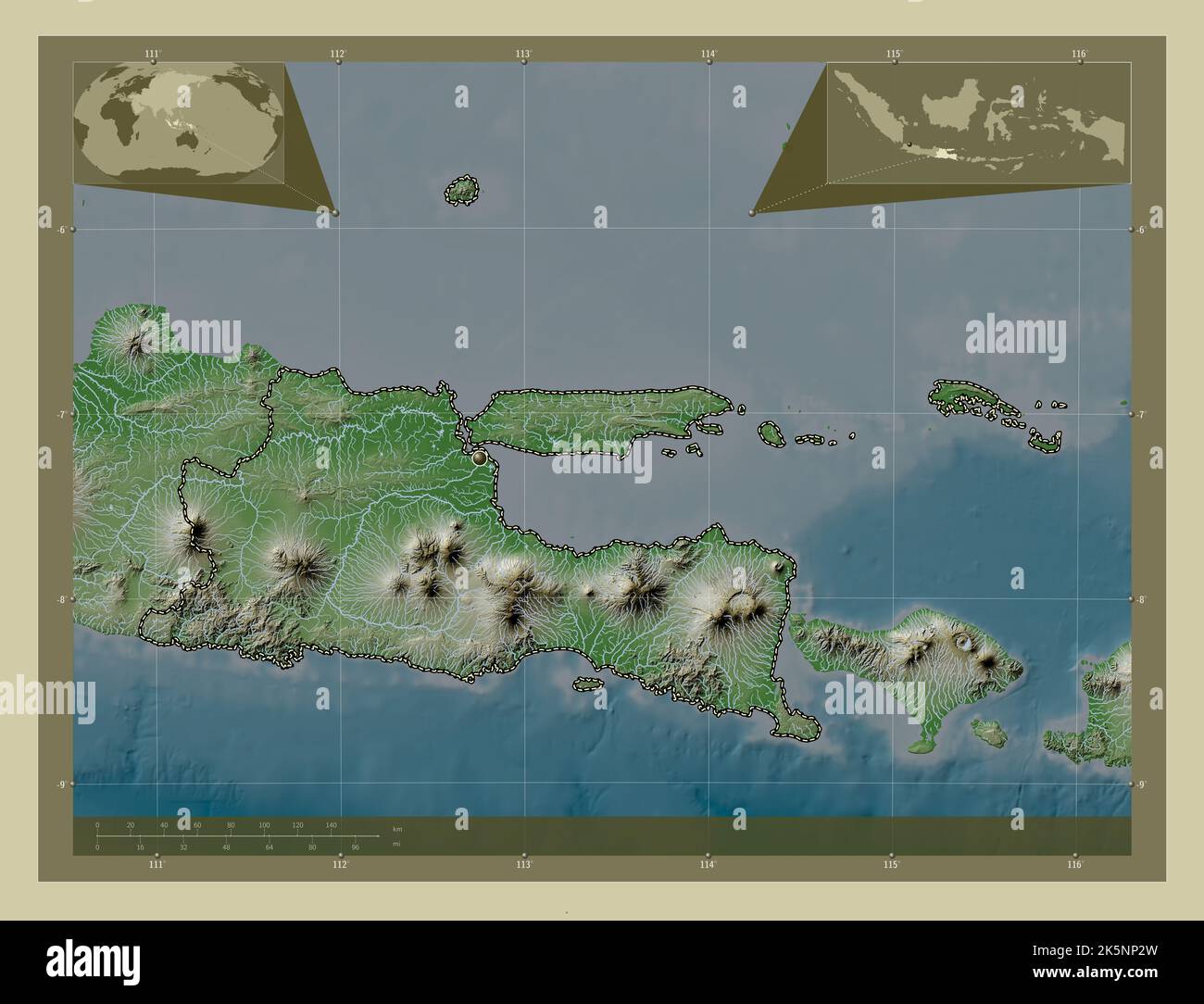Jawa Timur, province of Indonesia. Elevation map colored in wiki style ...