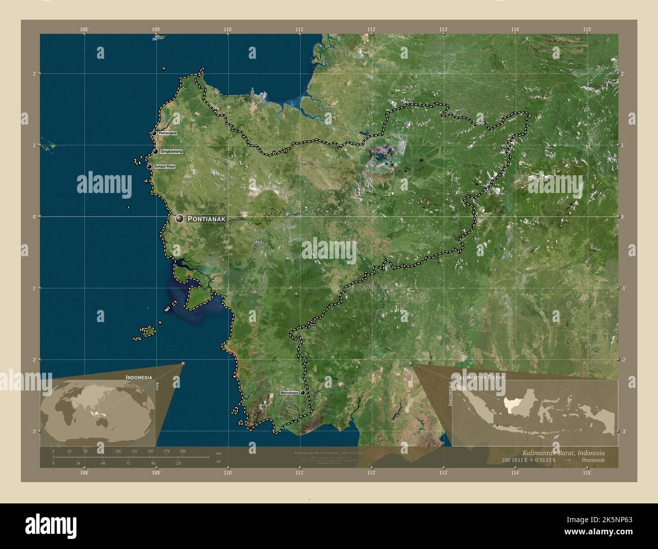 Kalimantan Barat, province of Indonesia. High resolution satellite map ...