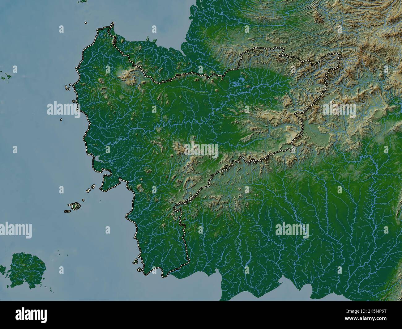 Kalimantan Barat, province of Indonesia. Colored elevation map with ...
