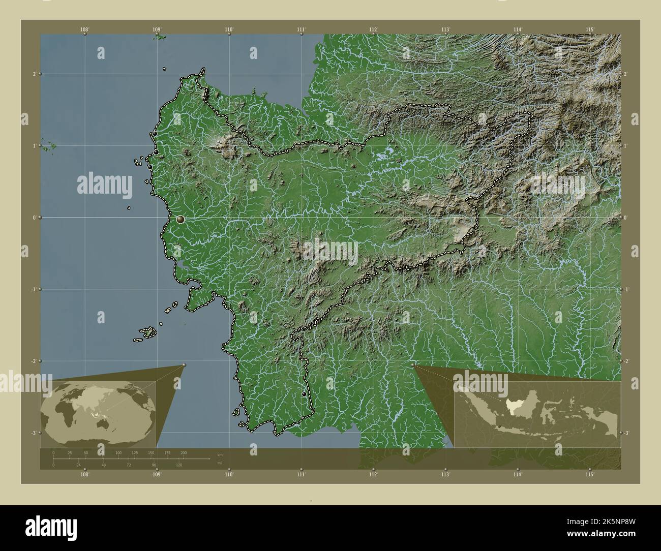 Kalimantan Barat, province of Indonesia. Elevation map colored in wiki ...