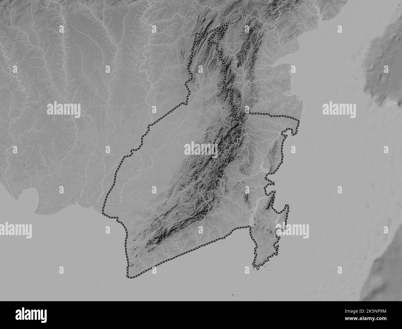 Kalimantan Selatan, province of Indonesia. Grayscale elevation map with ...