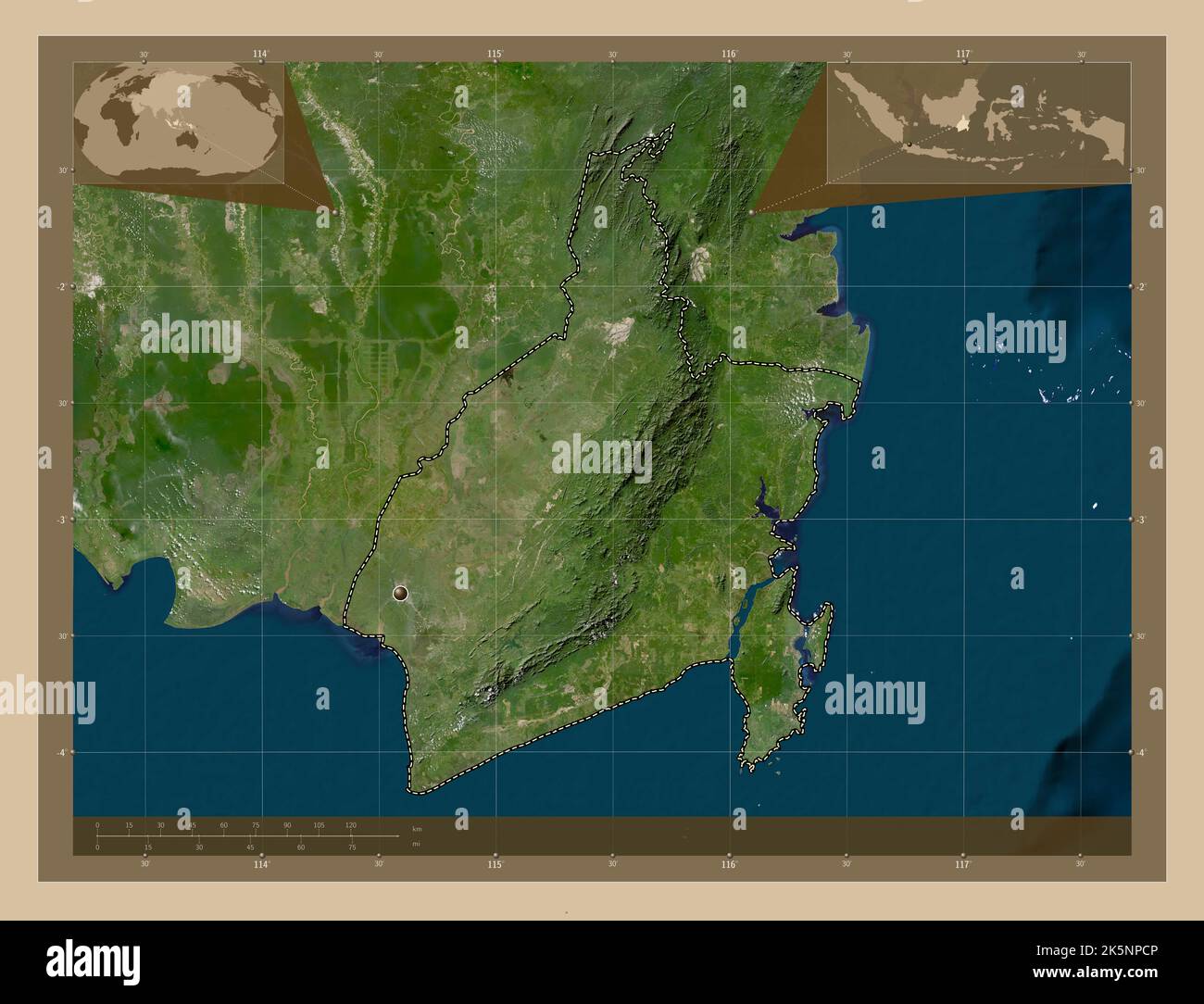 Kalimantan Selatan, province of Indonesia. Low resolution satellite map. Corner auxiliary ...