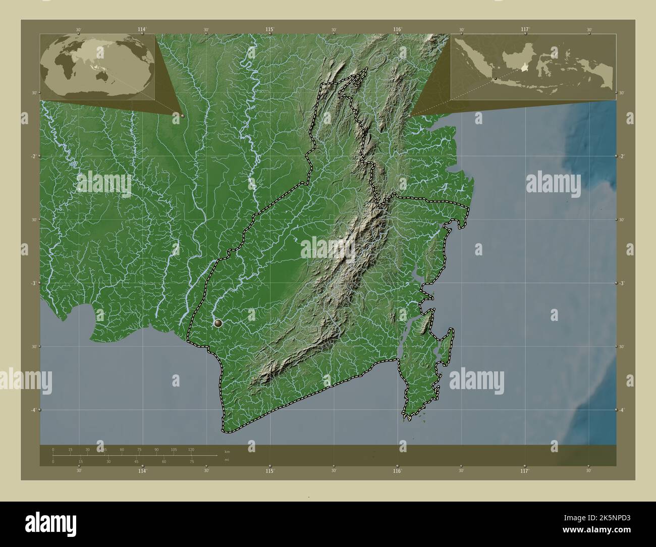 Kalimantan Selatan, province of Indonesia. Elevation map colored in ...