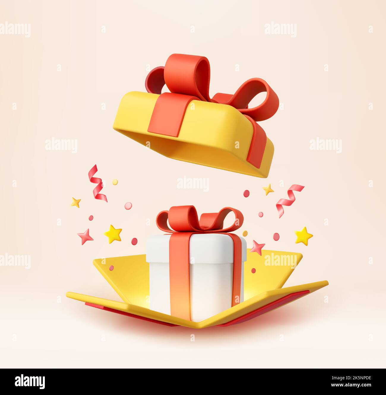 3d Cute Surprise Gift Box With Falling Confetti Stock Vector Image ...