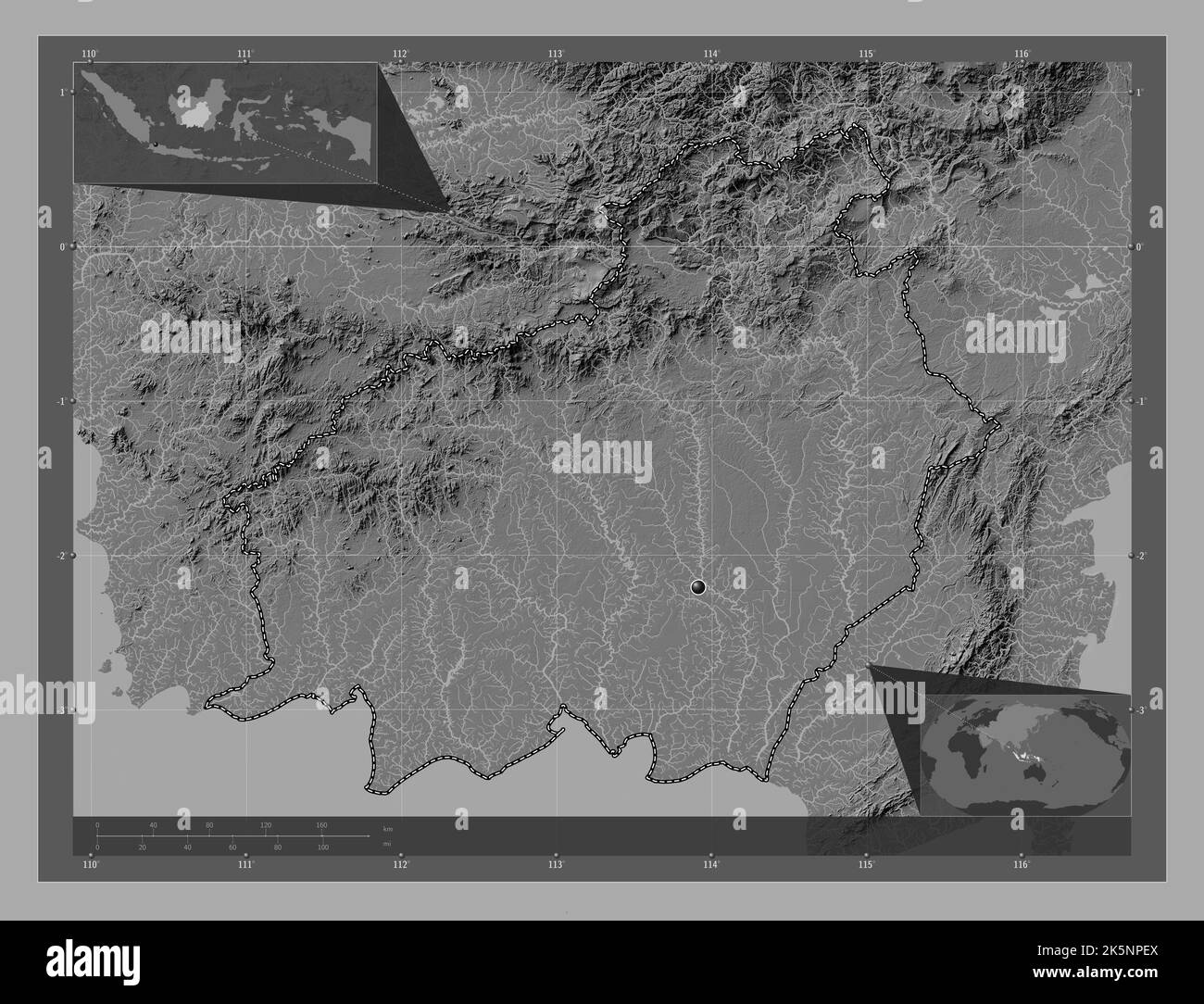 Kalimantan Tengah, province of Indonesia. Bilevel elevation map with ...