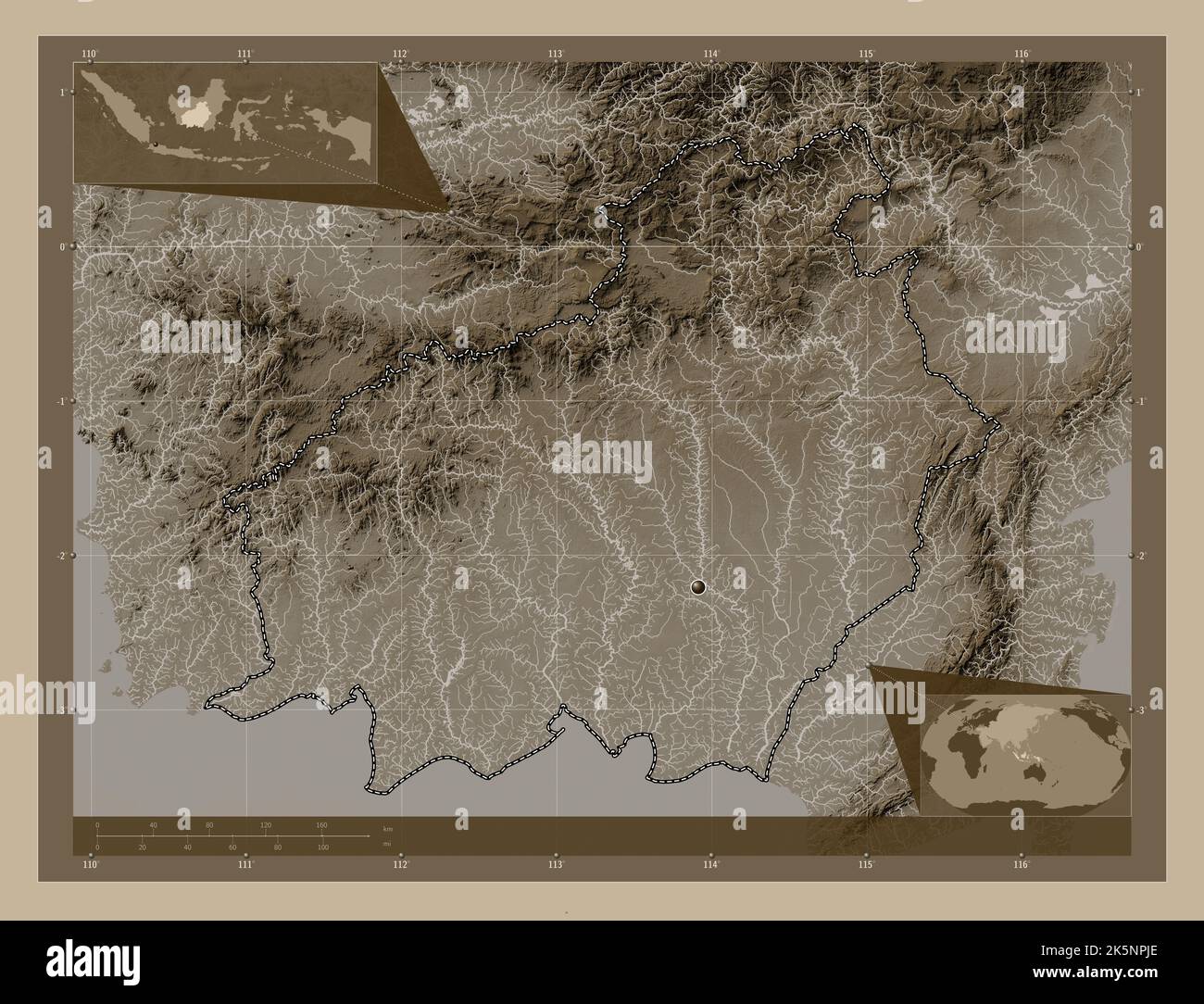 Kalimantan Tengah, province of Indonesia. Elevation map colored in ...