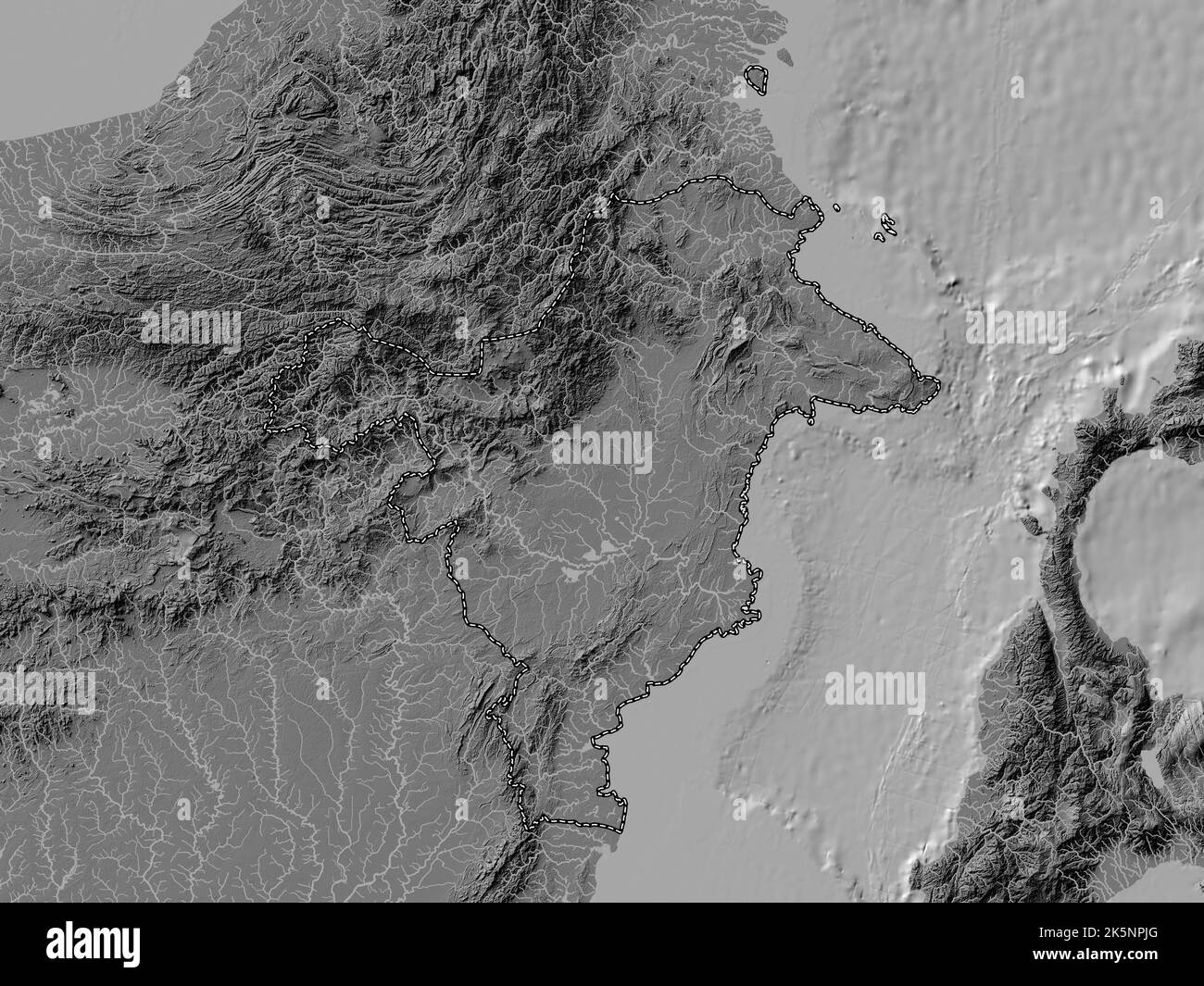 Kalimantan Timur, province of Indonesia. Bilevel elevation map with ...