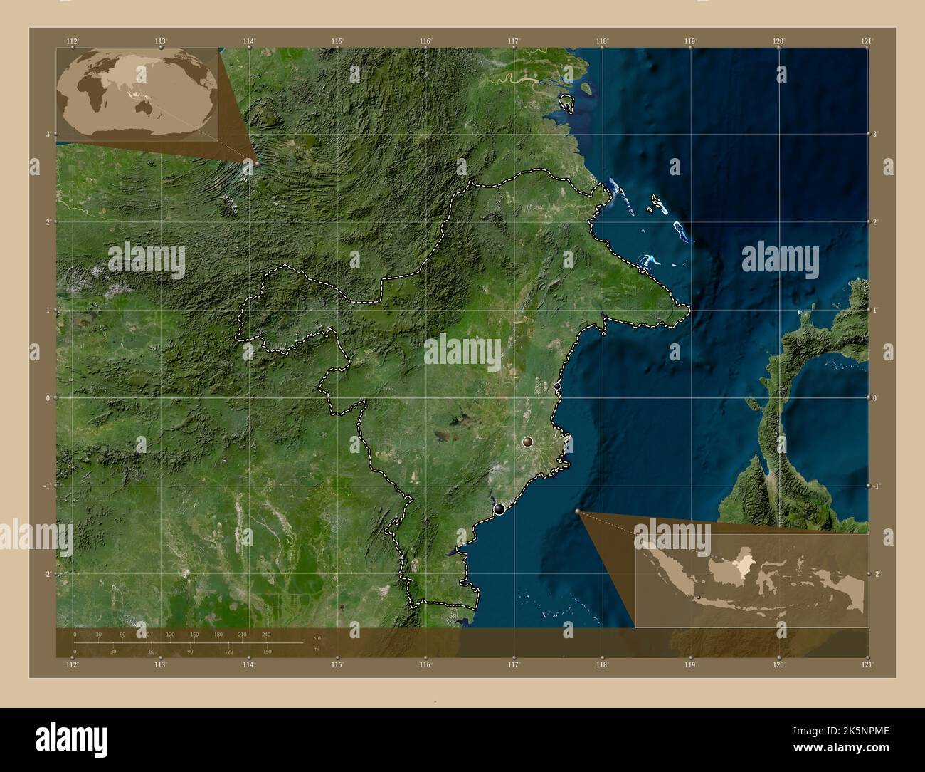 Kalimantan Timur, province of Indonesia. Low resolution satellite map ...