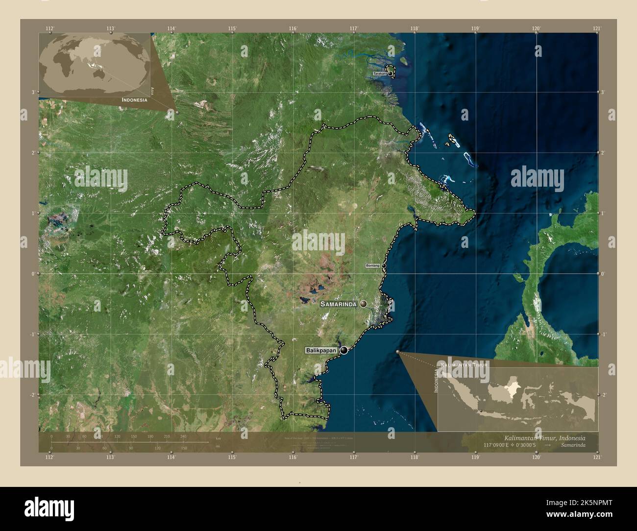 Kalimantan Timur, province of Indonesia. High resolution satellite map ...