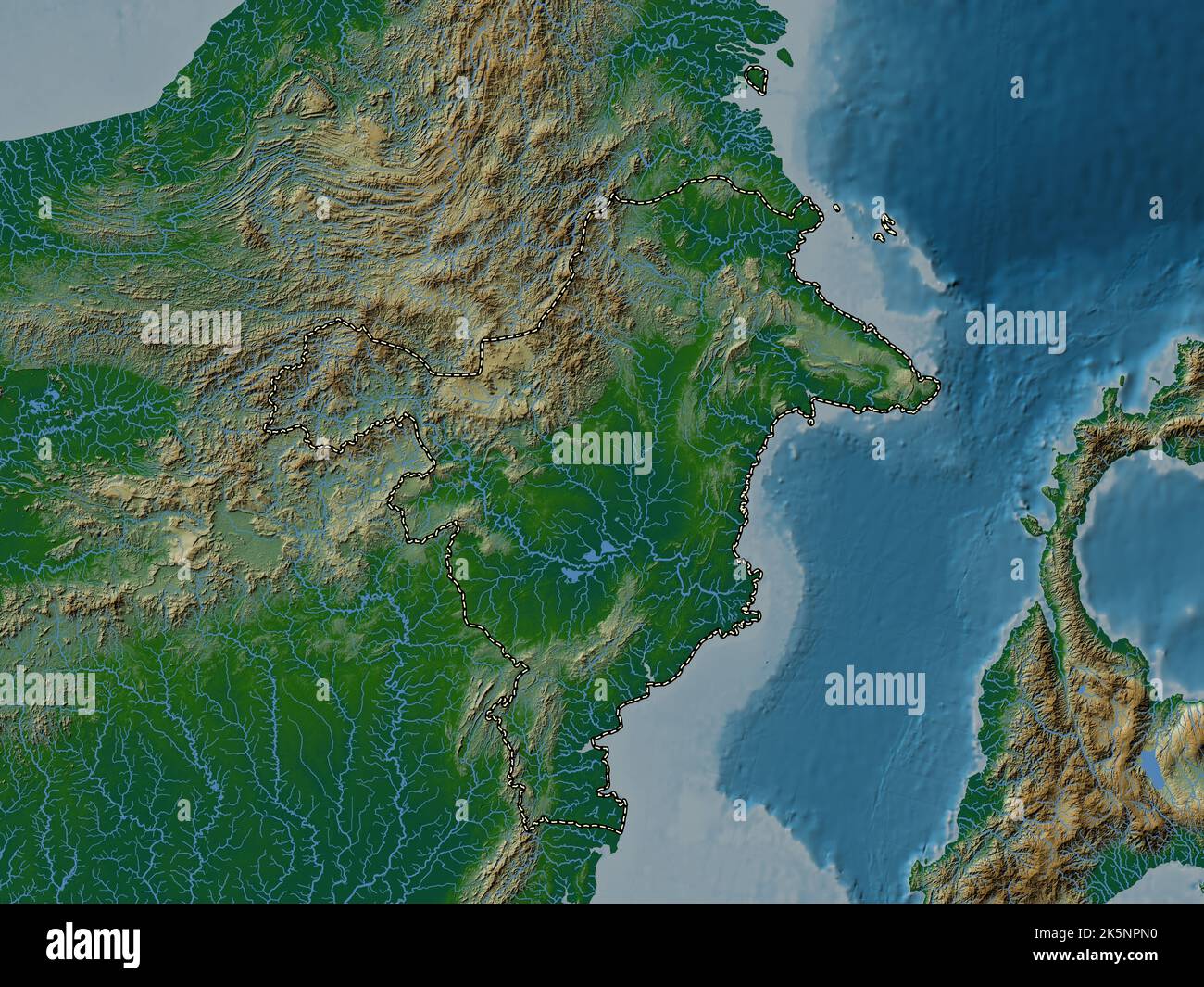 Kalimantan Timur, province of Indonesia. Colored elevation map with ...