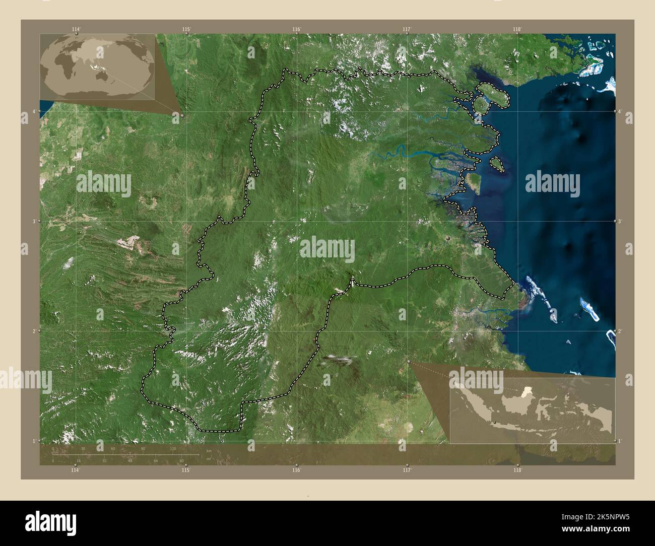 Kalimantan Utara, province of Indonesia. High resolution satellite map ...