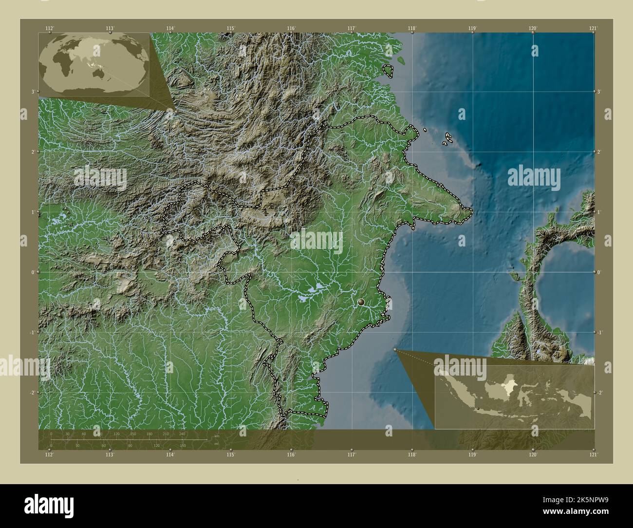 Kalimantan Timur, province of Indonesia. Elevation map colored in wiki ...
